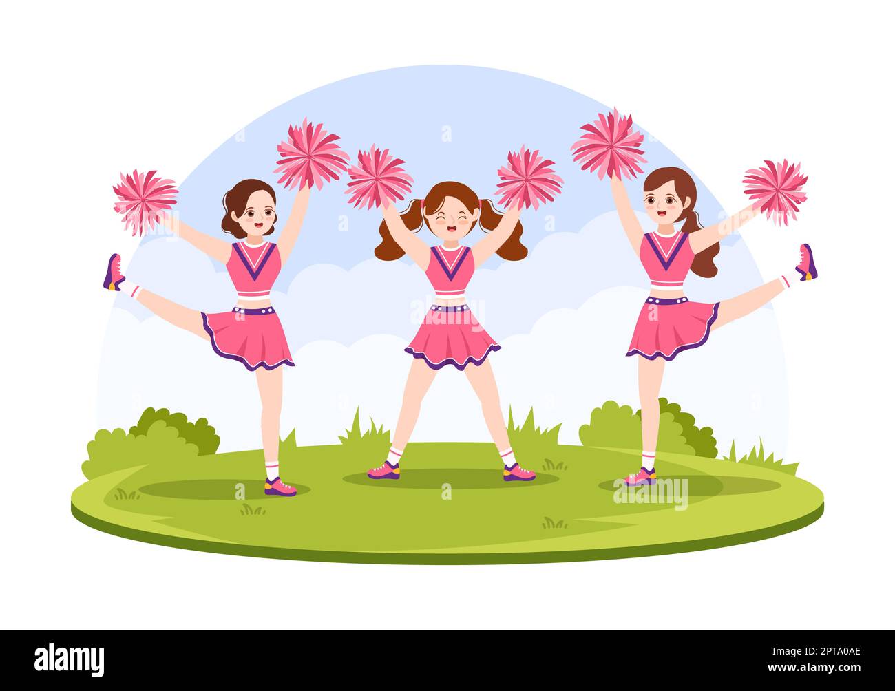Cheerleader Girl with Pompoms of Dancing and Jumping to Support Team ...
