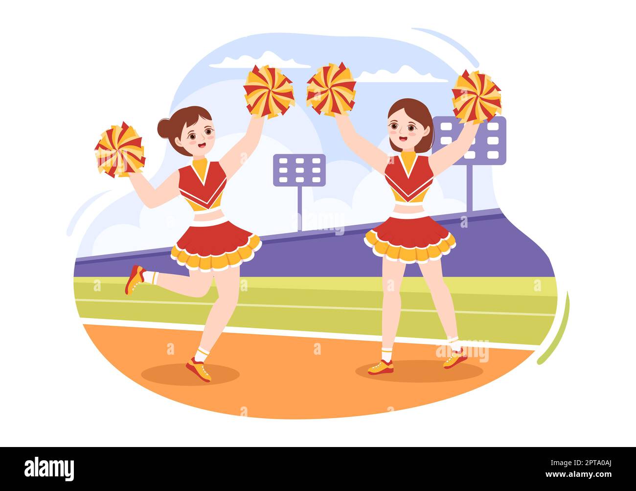 Cheerleader Girl with Pompoms of Dancing and Jumping to Support Team ...