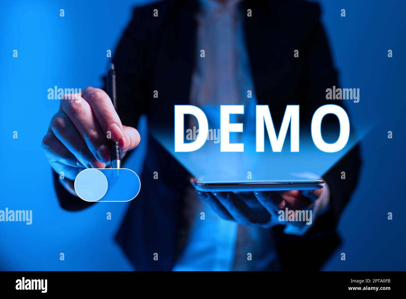 Sign displaying Demo, Concept meaning exemplification display ...