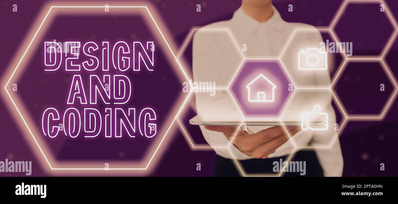 Writing displaying text Design And Coding, Business idea HTML and programming, Cross platform ...