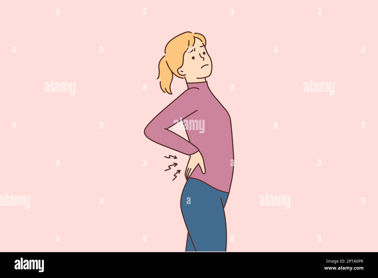 Young woman stretching suffer from backache. Unhealthy female exercise ...