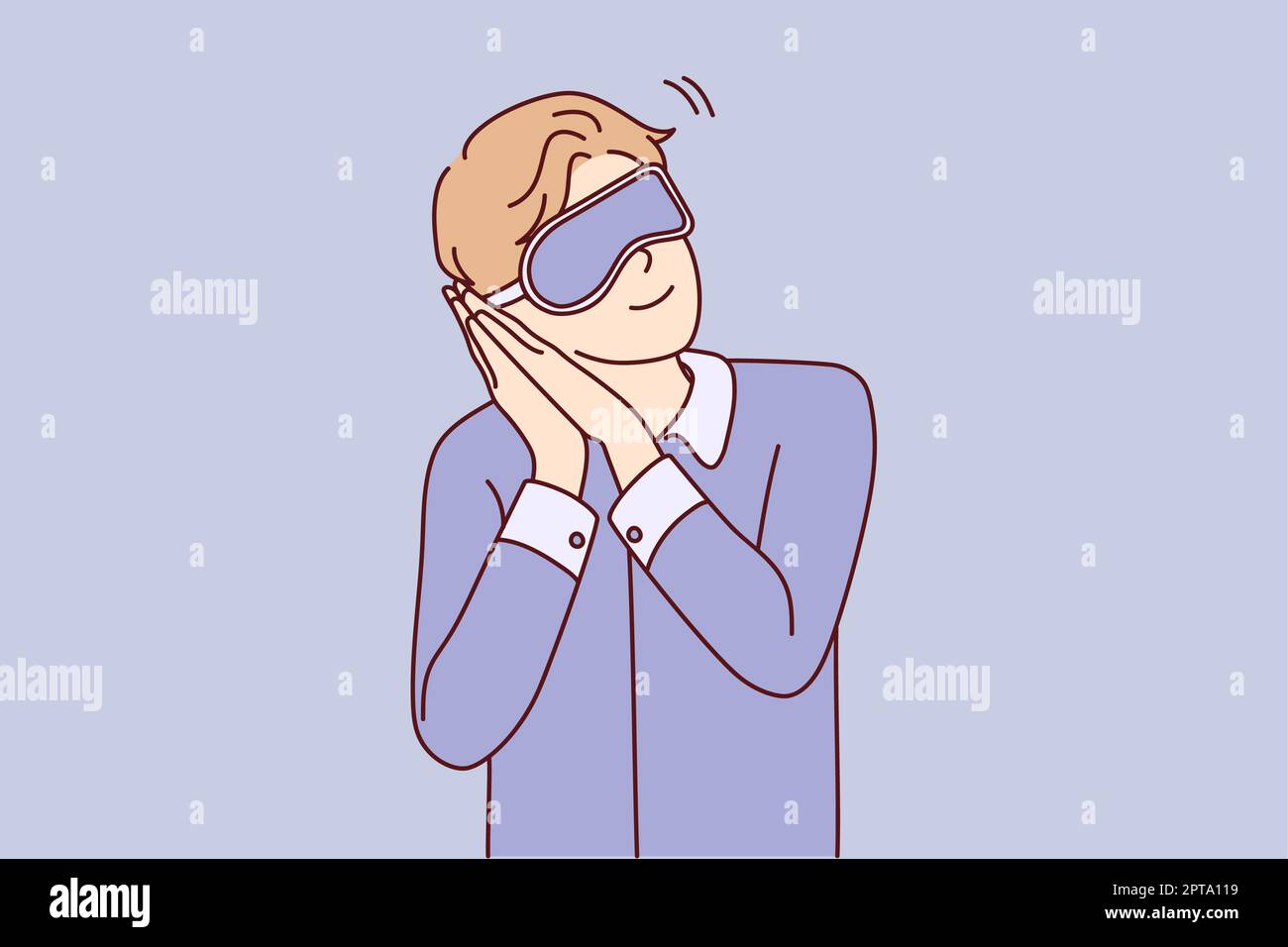 Sleepy man in eye mask ready for daydream or sleep. Happy guy in pajama ...