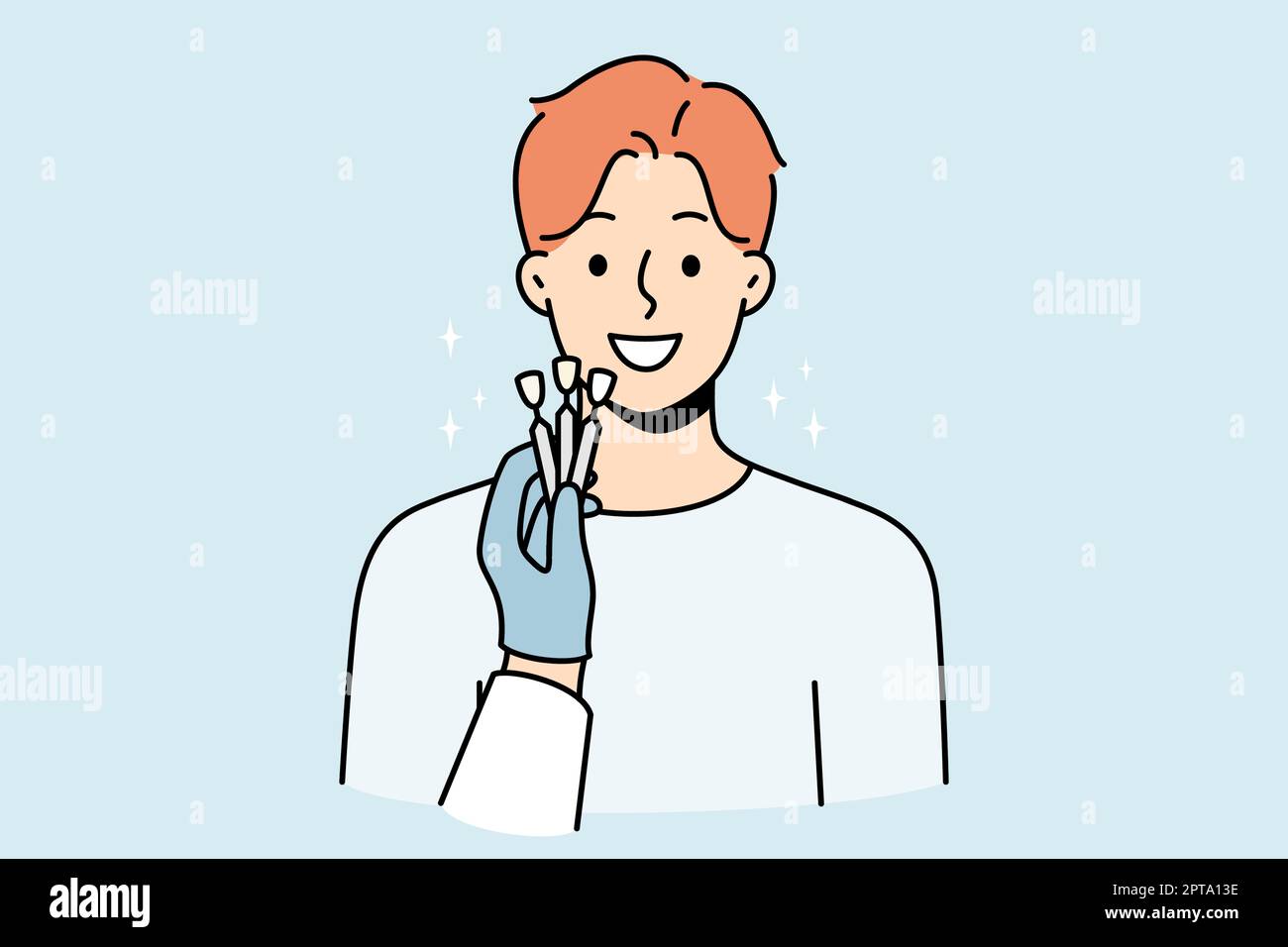 Dentists hand with veneers comparing with client teeth in clinic ...