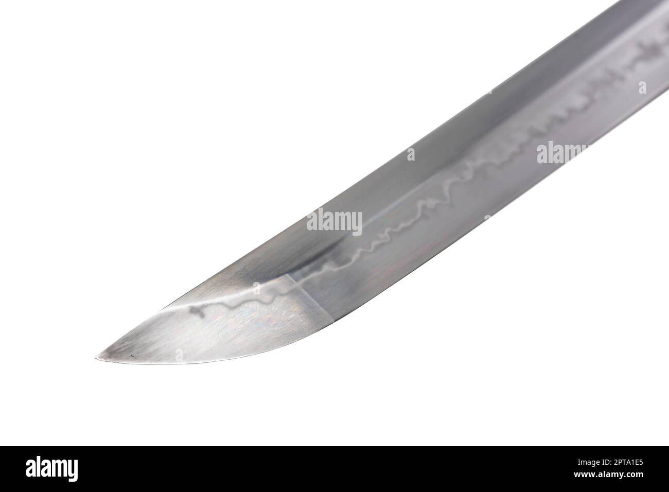 Japanese sword blade on white background. Soft focus. The wavy pattern ...