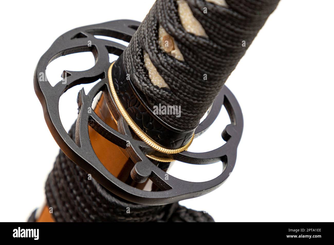 Close up the 'Tsuba' - hand guard of Japanese sword made by steel ...