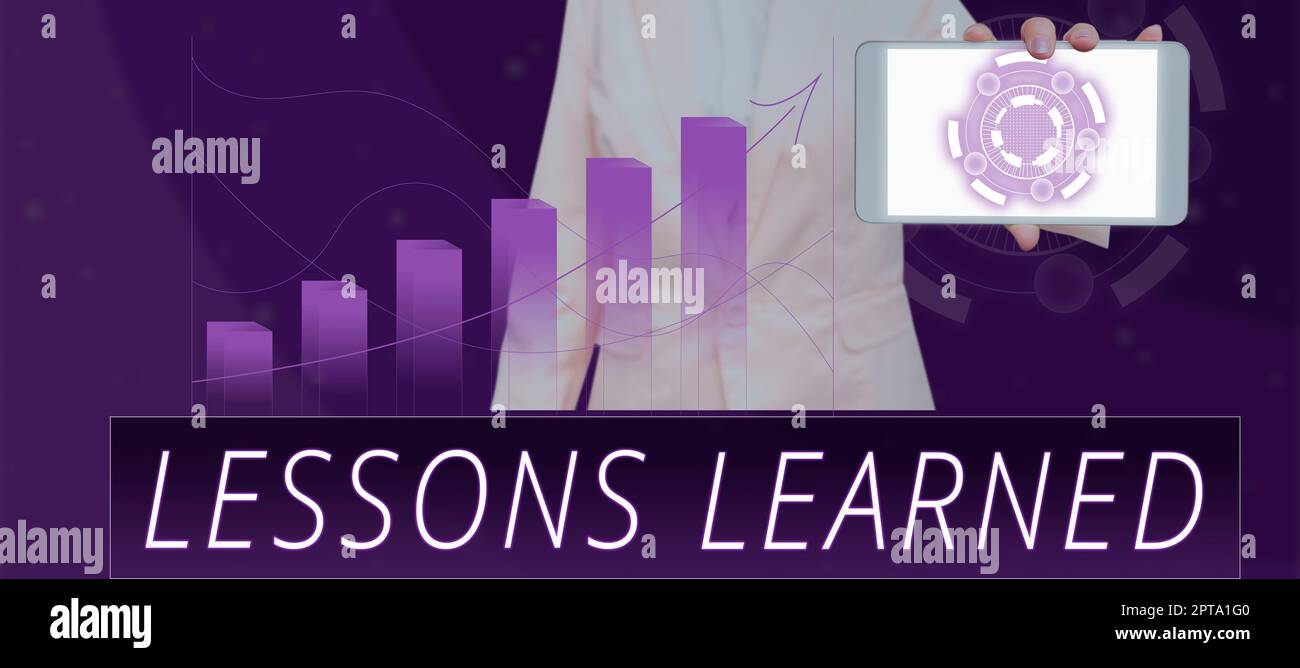 Text sign showing Lessons Learned, Word for experiences garnered from ... Text sign showing Lessons Learned, Word for experiences garnered from ...