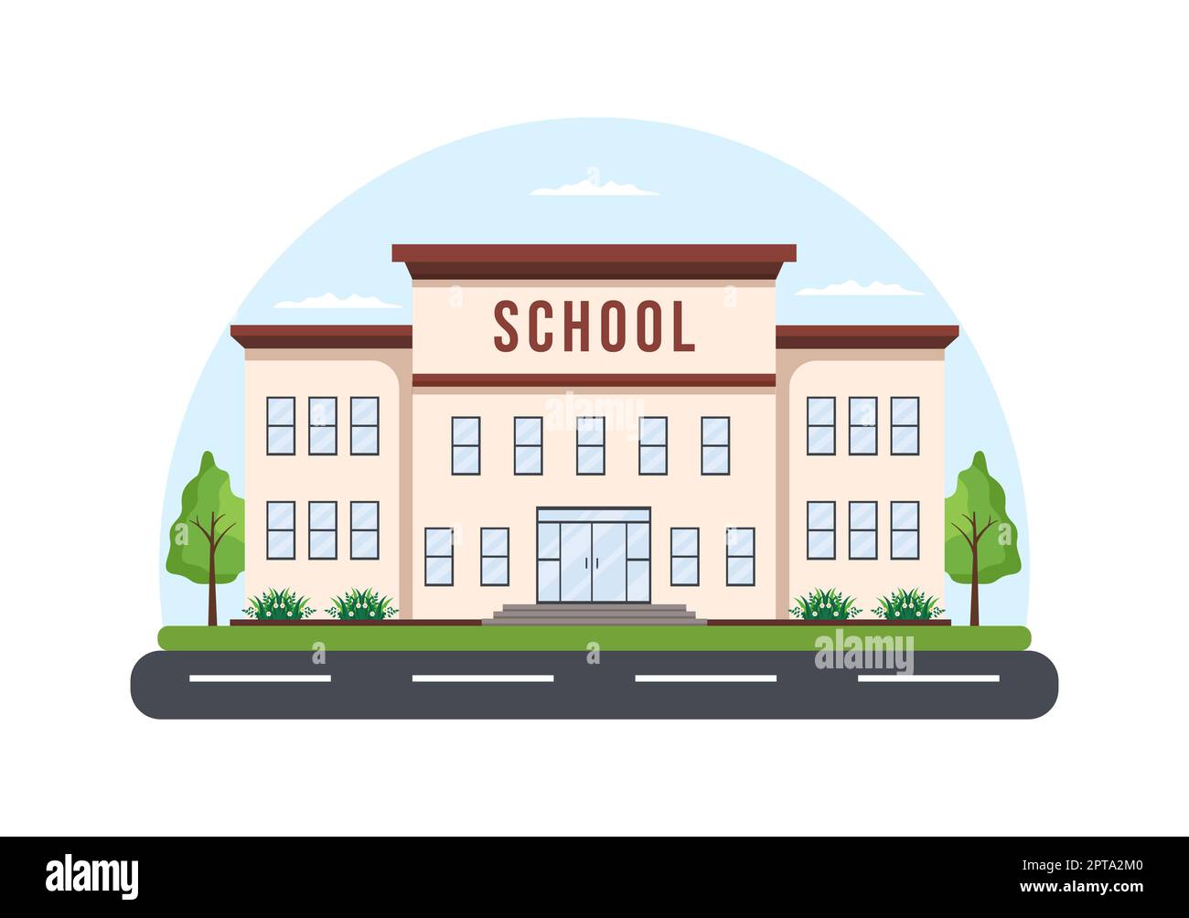 Primary School with Building Structure and Eksterior in Template Hand ...