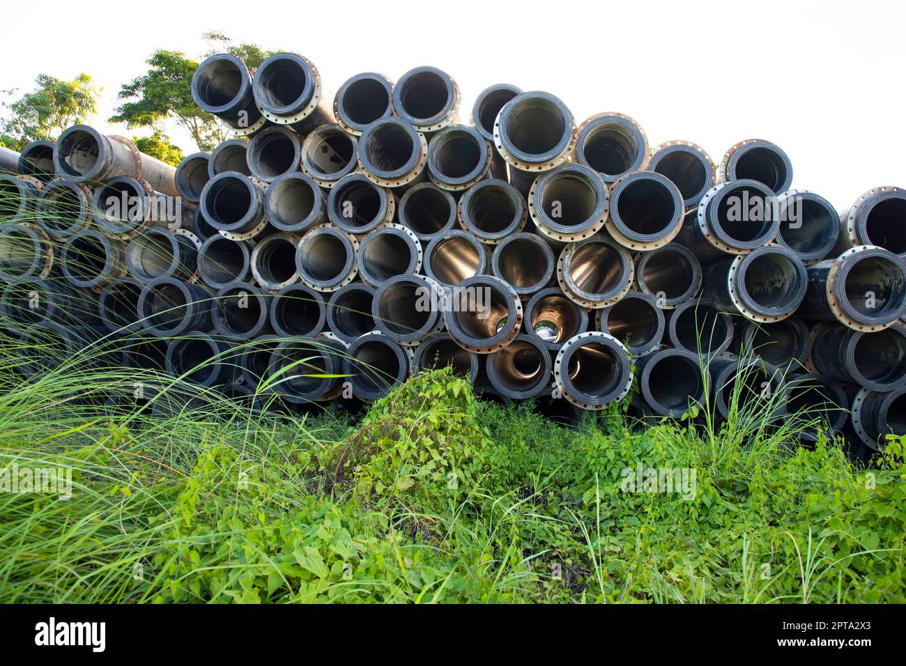 Background of black plastic Rubber pipes used at the River Dressing ...