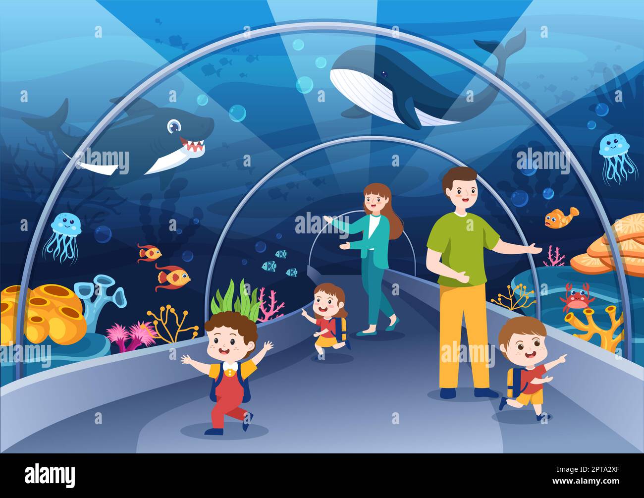 Aquarium Template Hand Drawn Cartoon Flat Illustration with Family and ...