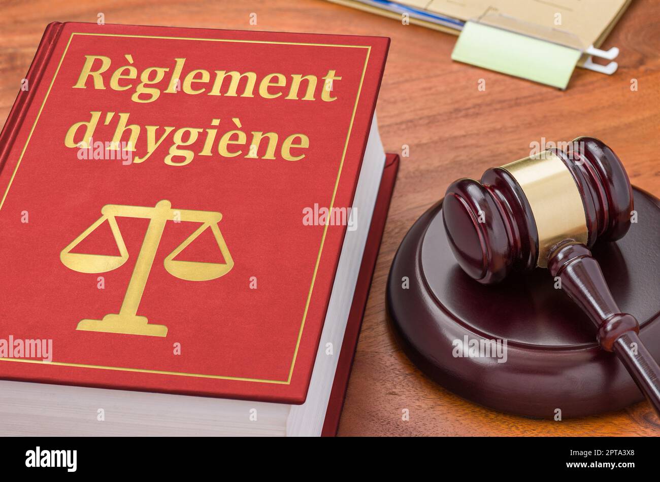 Law book with a gavel - Hygiene Regulations in french - Règlement d ...