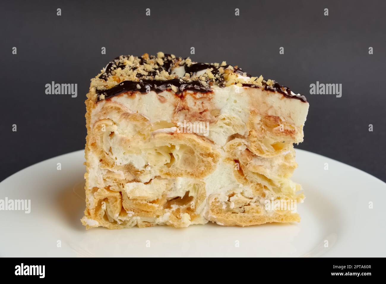 Napoleon layered cake with pastry cream. Close up view Stock Photo - Alamy