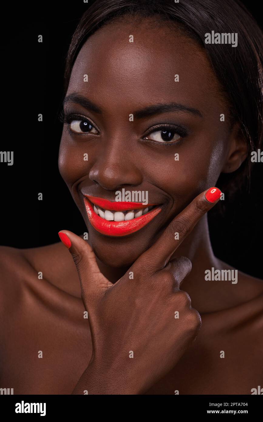 Drawing Attention To Her Smile Cropped View Of An Attractive African Woman With Bright Red Lips