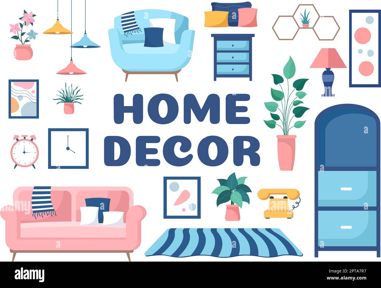 Home Decor Template Hand Drawn Cartoon Illustration The set of ...