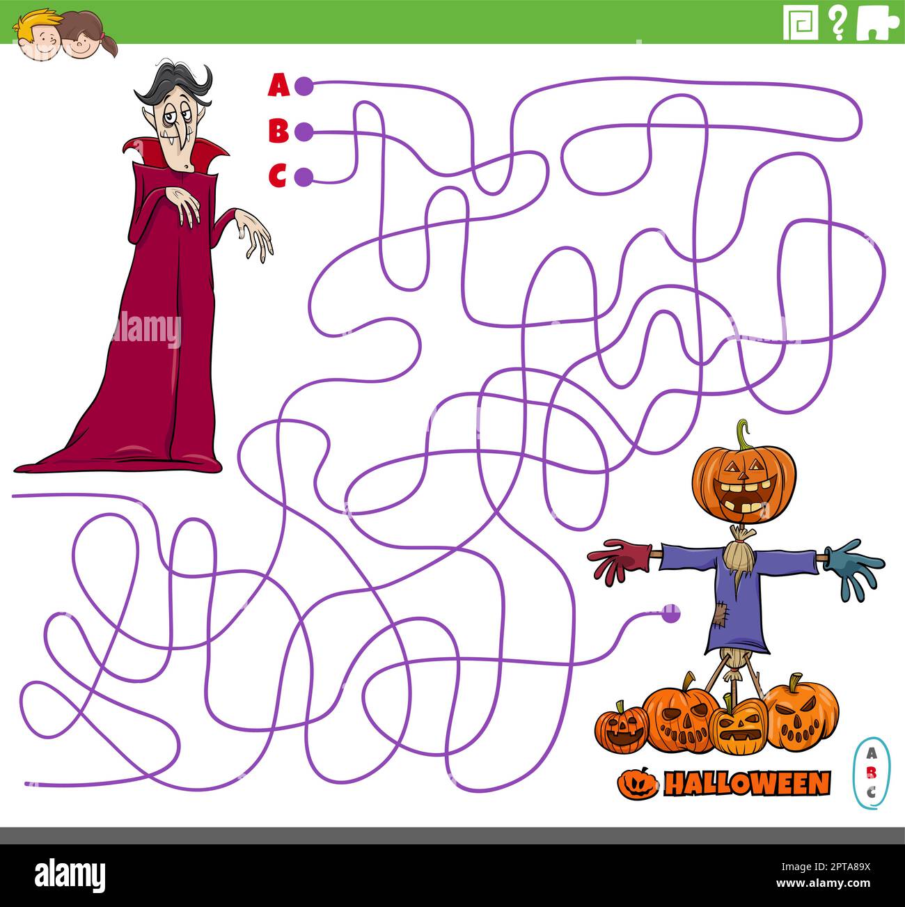 maze puzzle with cartoon vampire and Halloween pumpkins Stock Vector ...