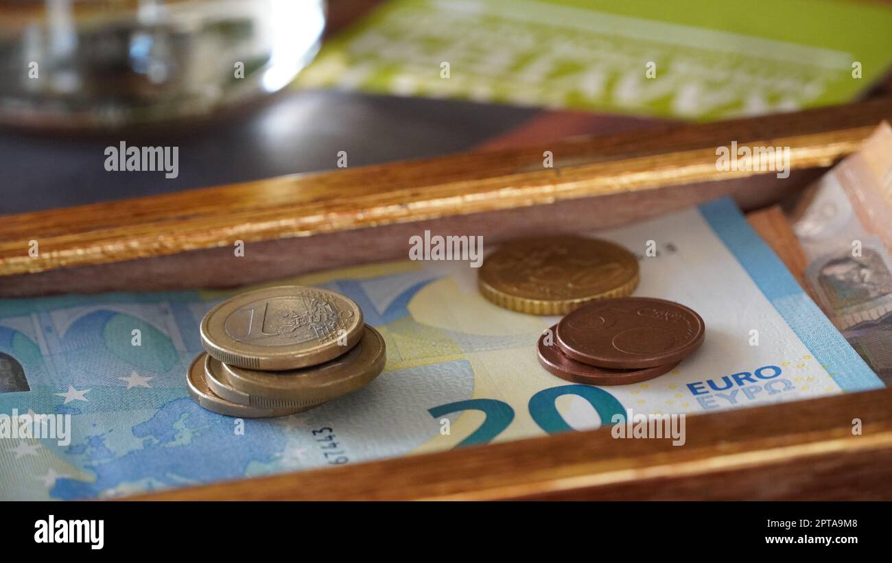 Bills and coins of European Union currency Stock Photo - Alamy