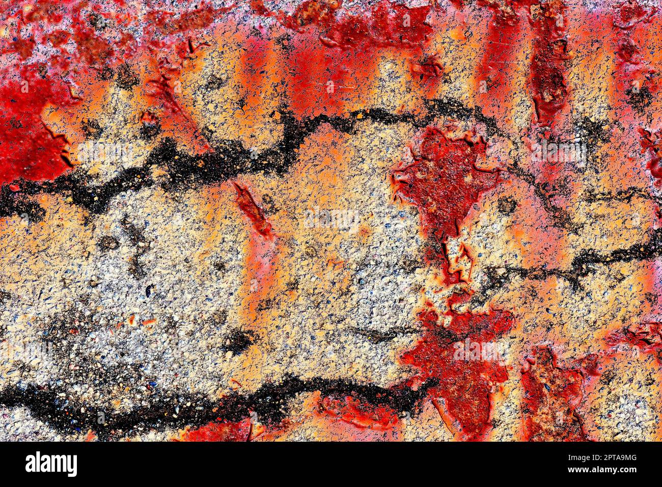 Detailed close up surface of rusty metal and stone with lots of corrosion in high resolution ...