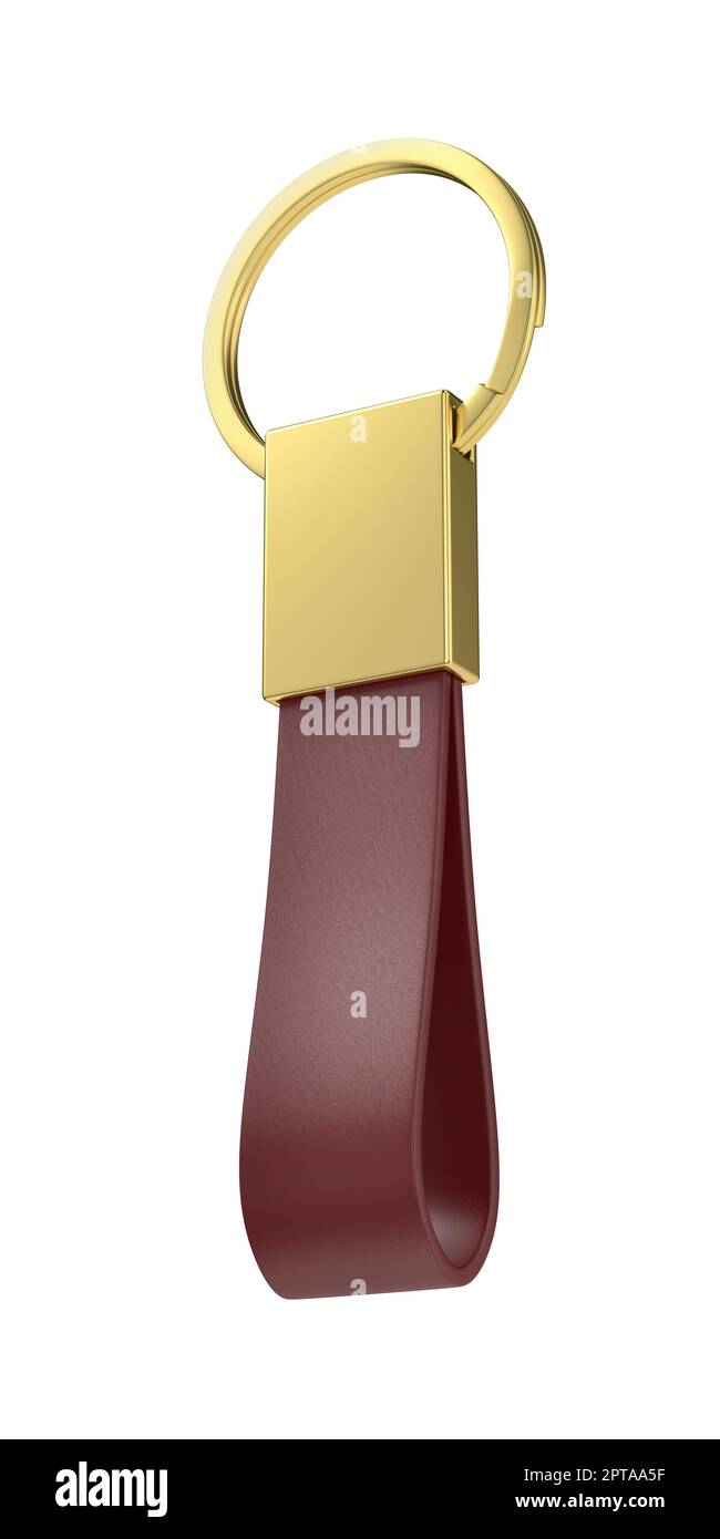 Luxury gold keychain with leather strap on white background Stock Photo ...