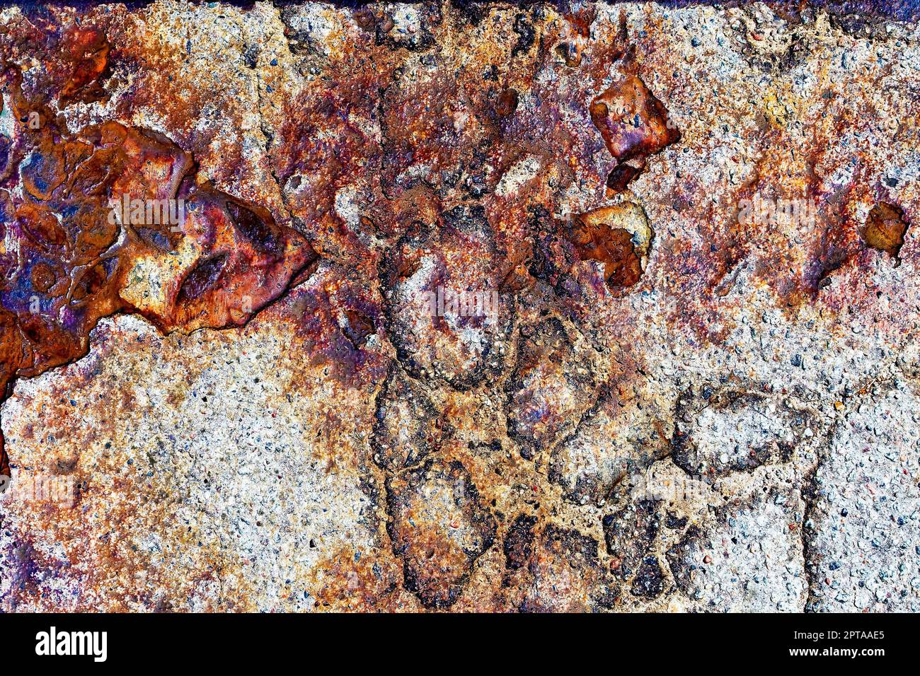 Detailed close up surface of rusty metal and stone with lots of ...