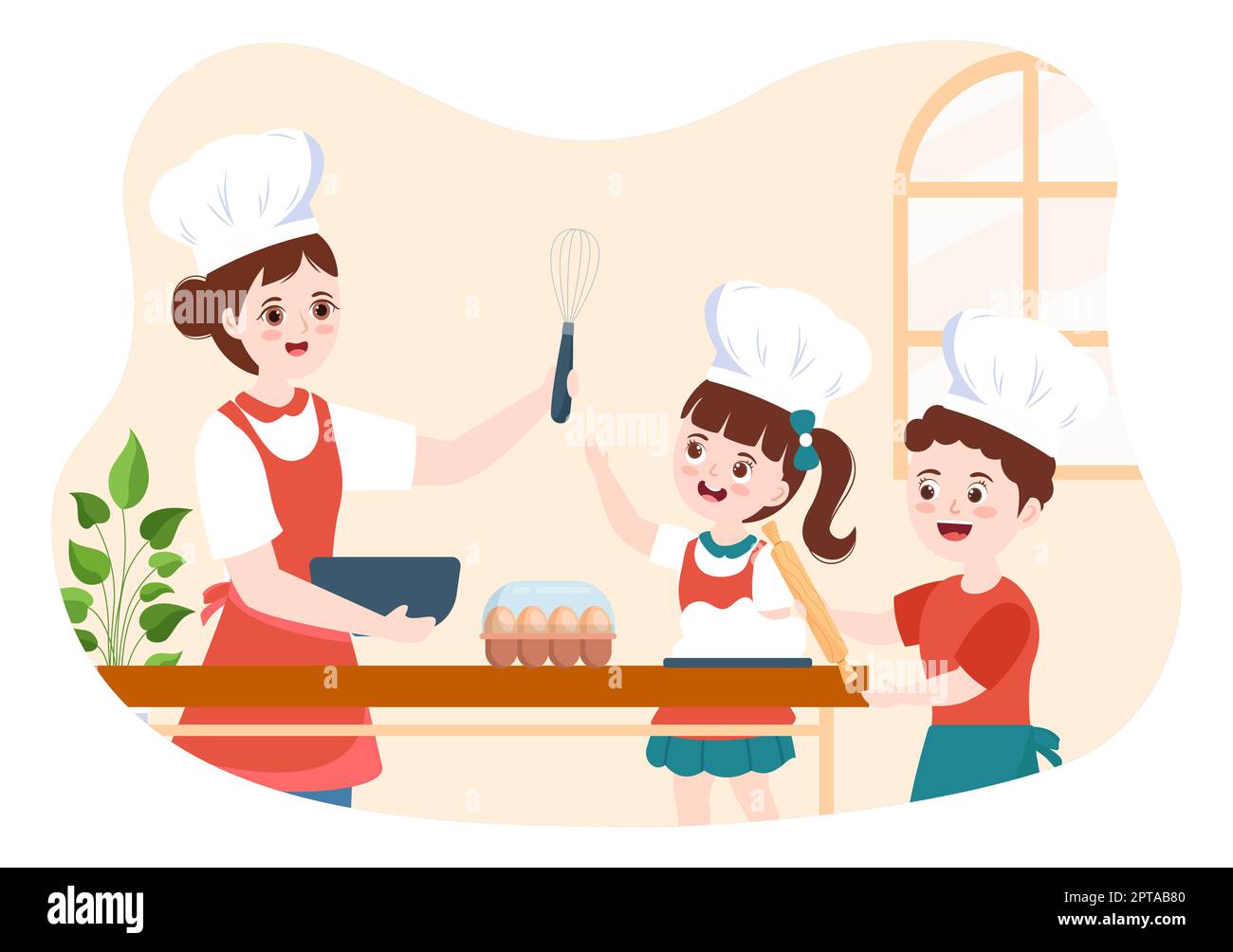 Cooking School With Kids and Teacher in a Class Learning to Learn Cooks ...