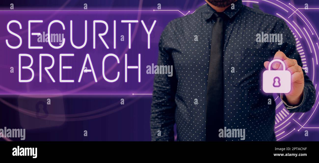Text caption presenting Security Breach, Internet Concept unauthorized ...