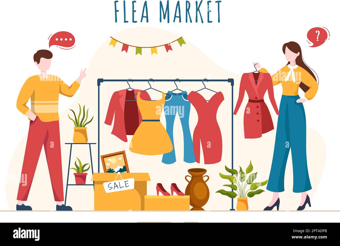 Flea Market Template Hand Drawn Cartoon Flat Illustration Second Hand ...