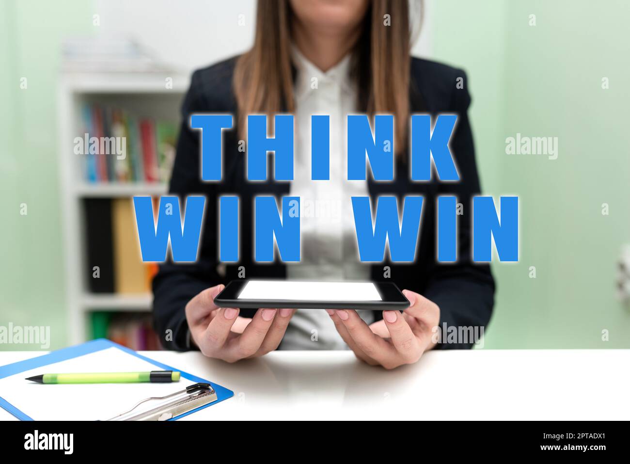 Hand writing sign Think Win Win, Business overview Request for ...