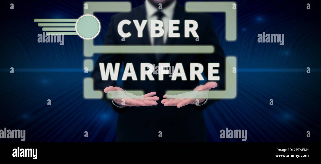 Text sign showing Cyber Warfare, Business approach Virtual War Hackers ...