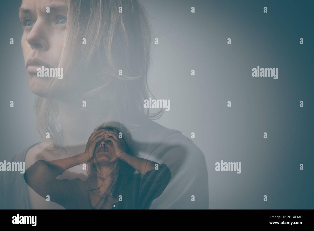 Depressed, anxious young woman facing harsh life situation, suffering ...