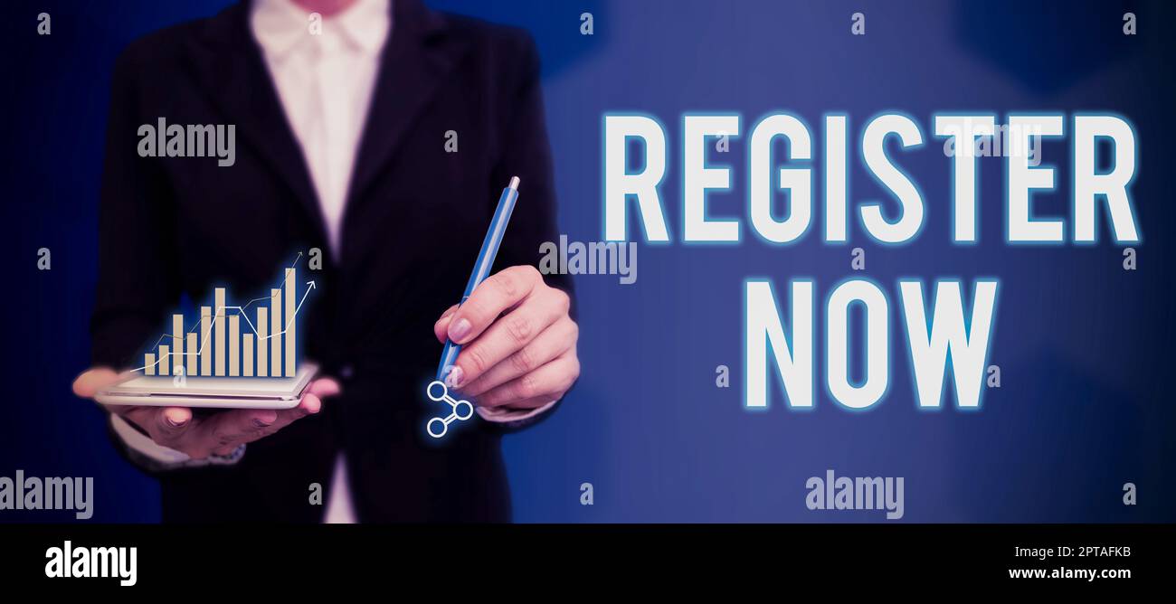 Conceptual display Register Now, Business concept Name in an Official ...