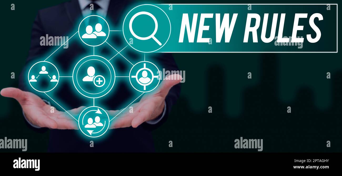 Text caption presenting New Rules, Business approach A state of ...