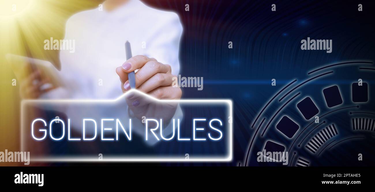 Sign displaying Golden Rules, Business idea Basic principle that should be followed Important ...