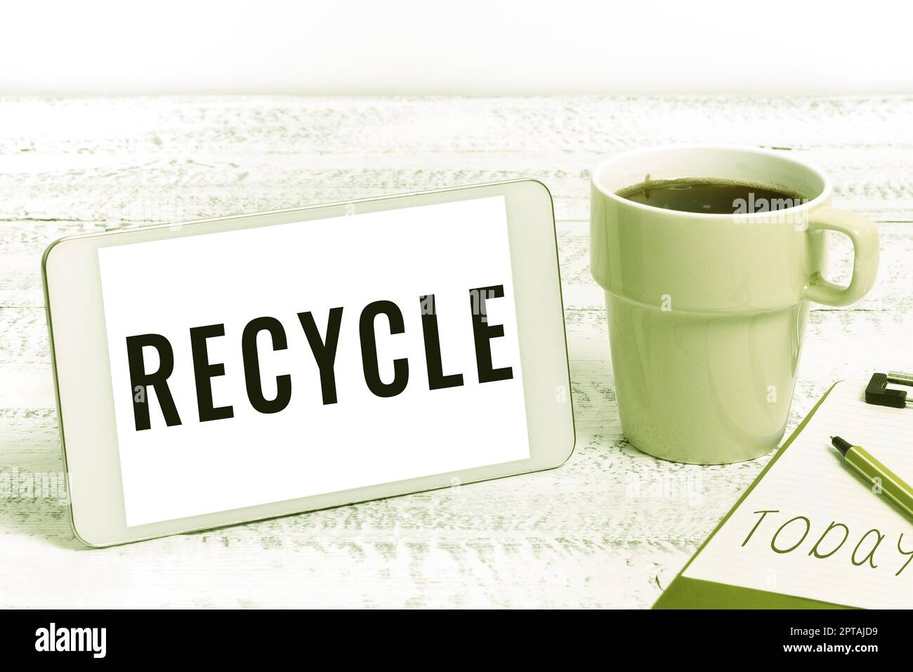 Sign displaying Recycle, Business overview process of converting waste ...