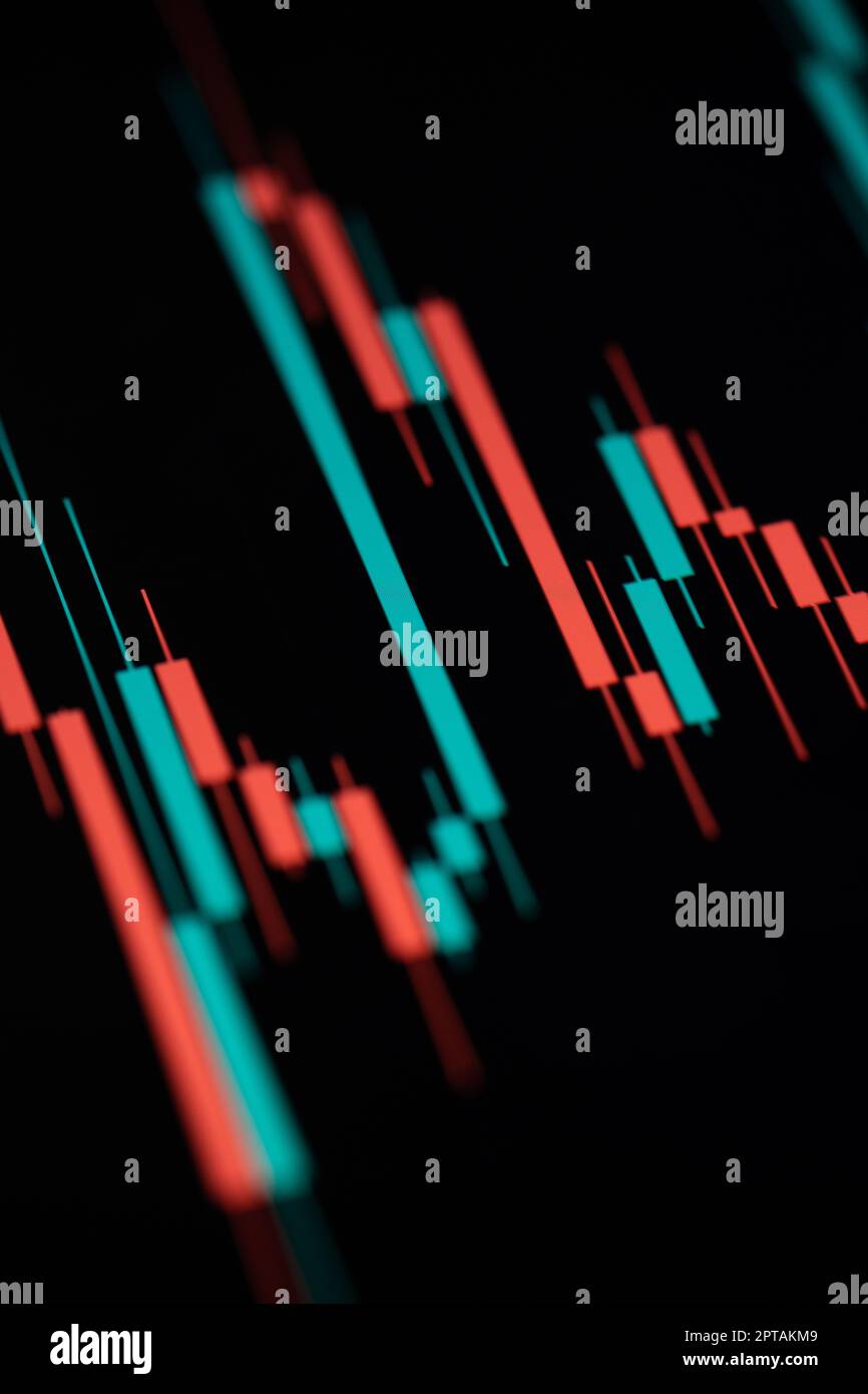 Digital screen with financial trading chart and market quotes and ...
