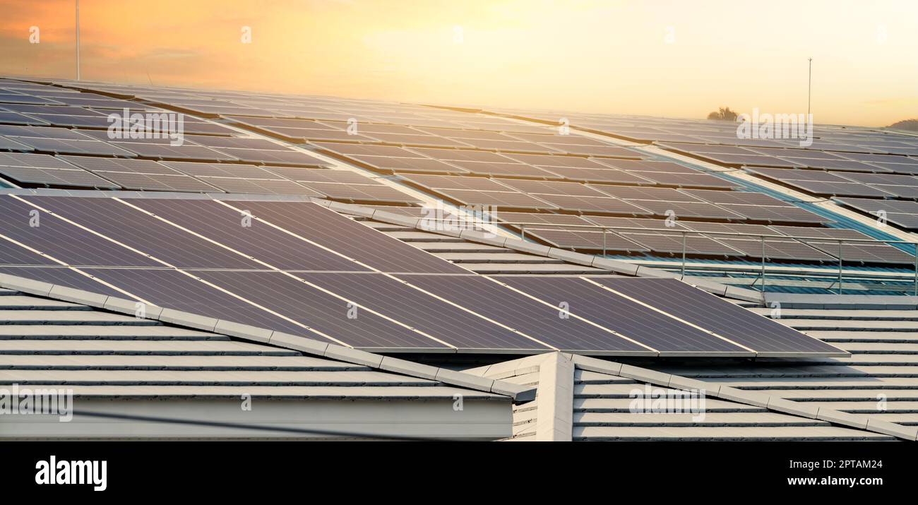 Solar energy for factory or warehouse building. Solar panels on the ...