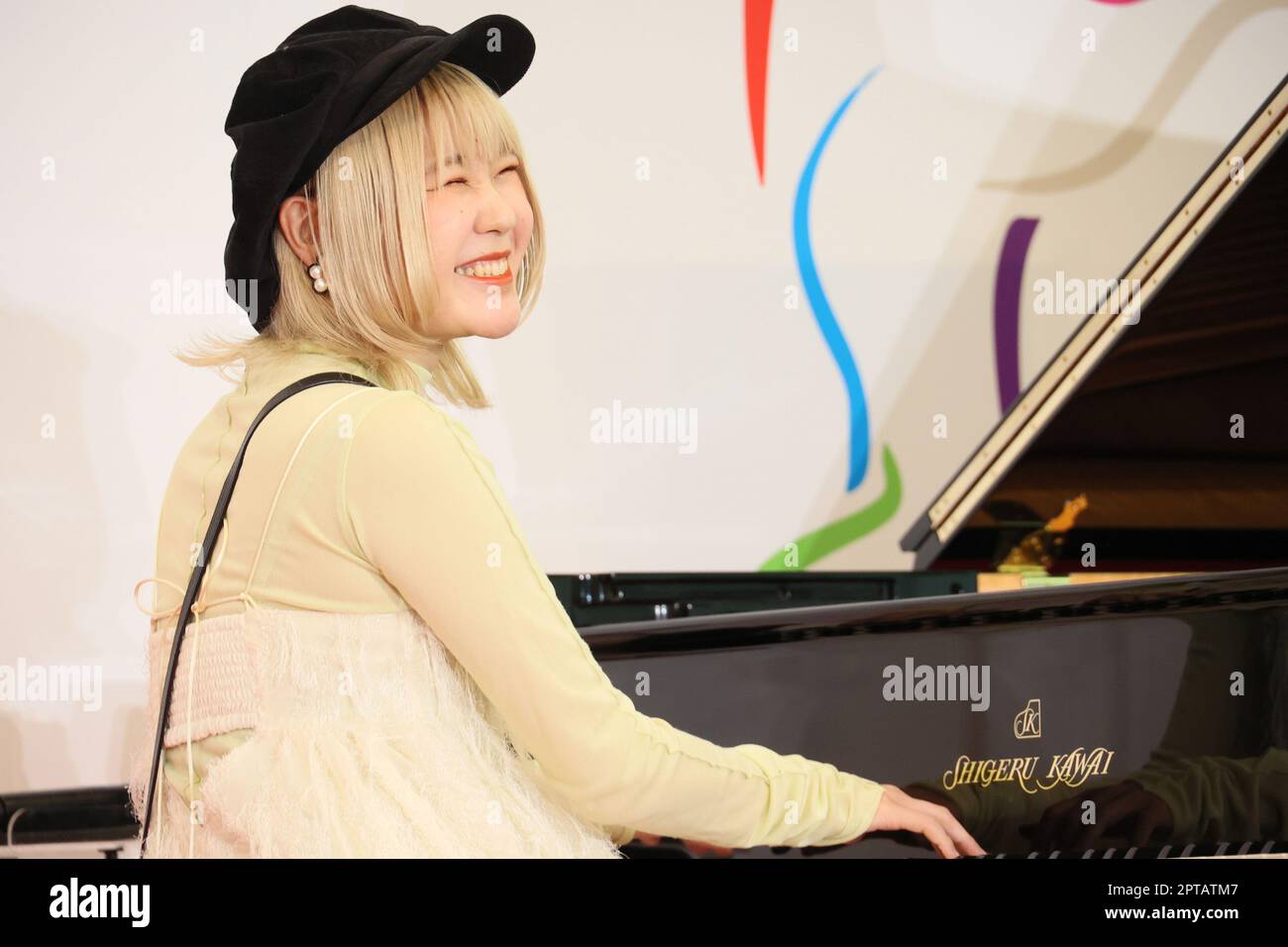 Tokyo, Japan. 27th Apr, 2023. Japanese street pianist Harami-chan plays ...