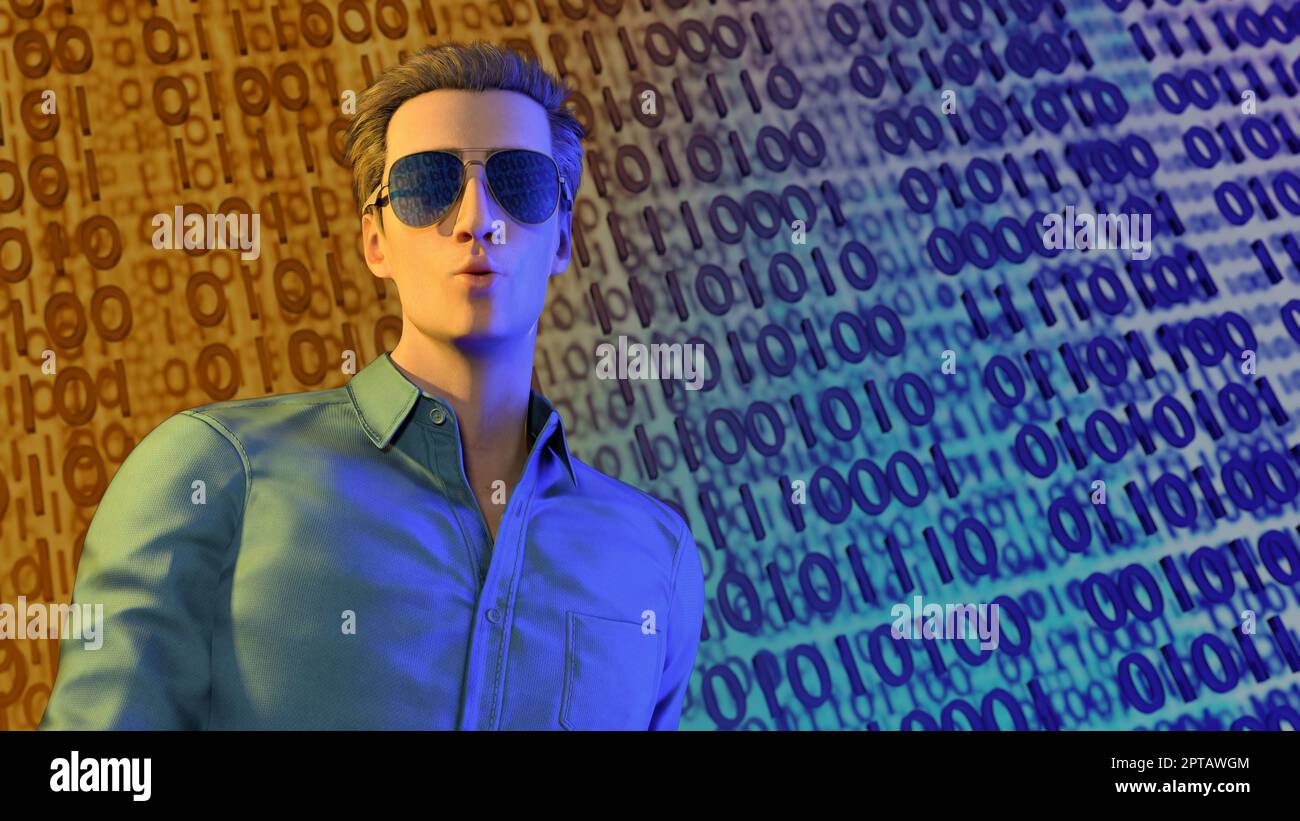 online security expert hacker programming binary code man with ...