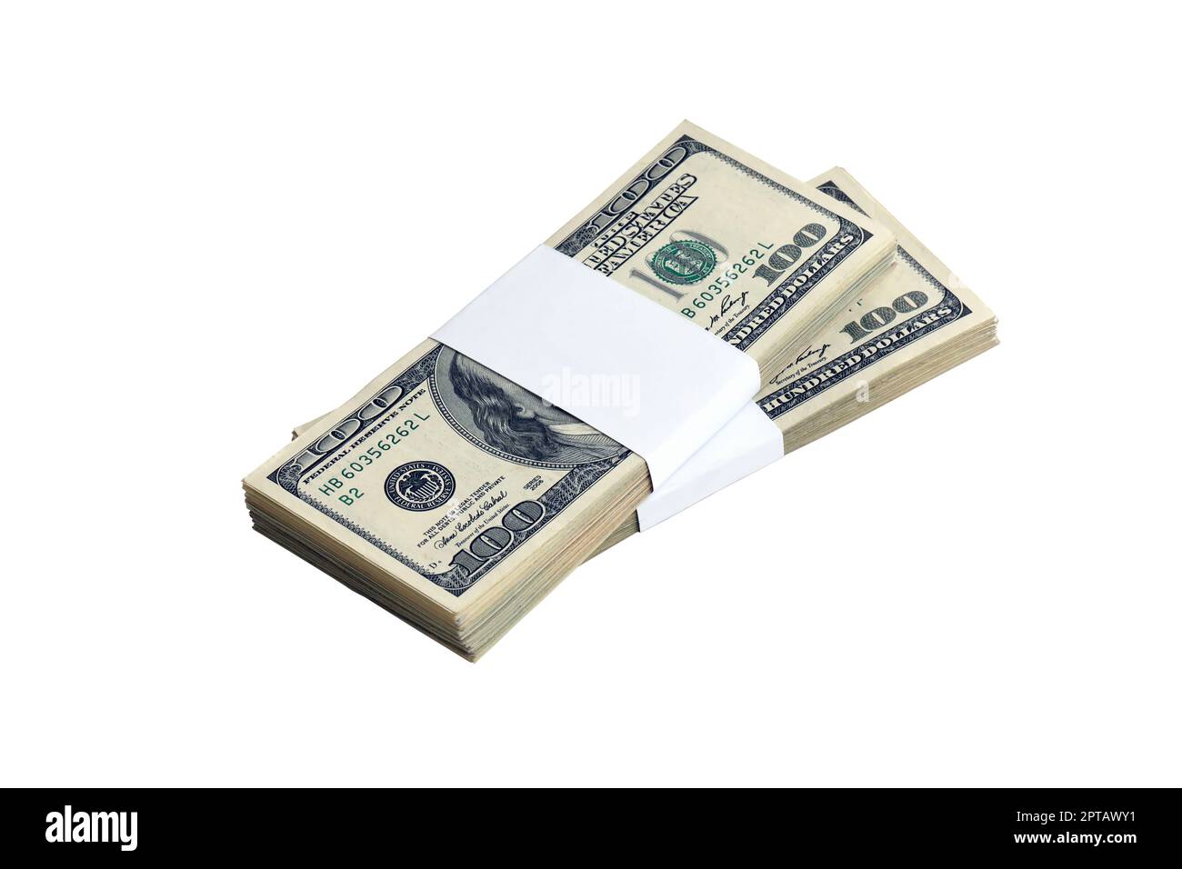 Bundle of US dollar bills isolated on white. Pack of american money ...
