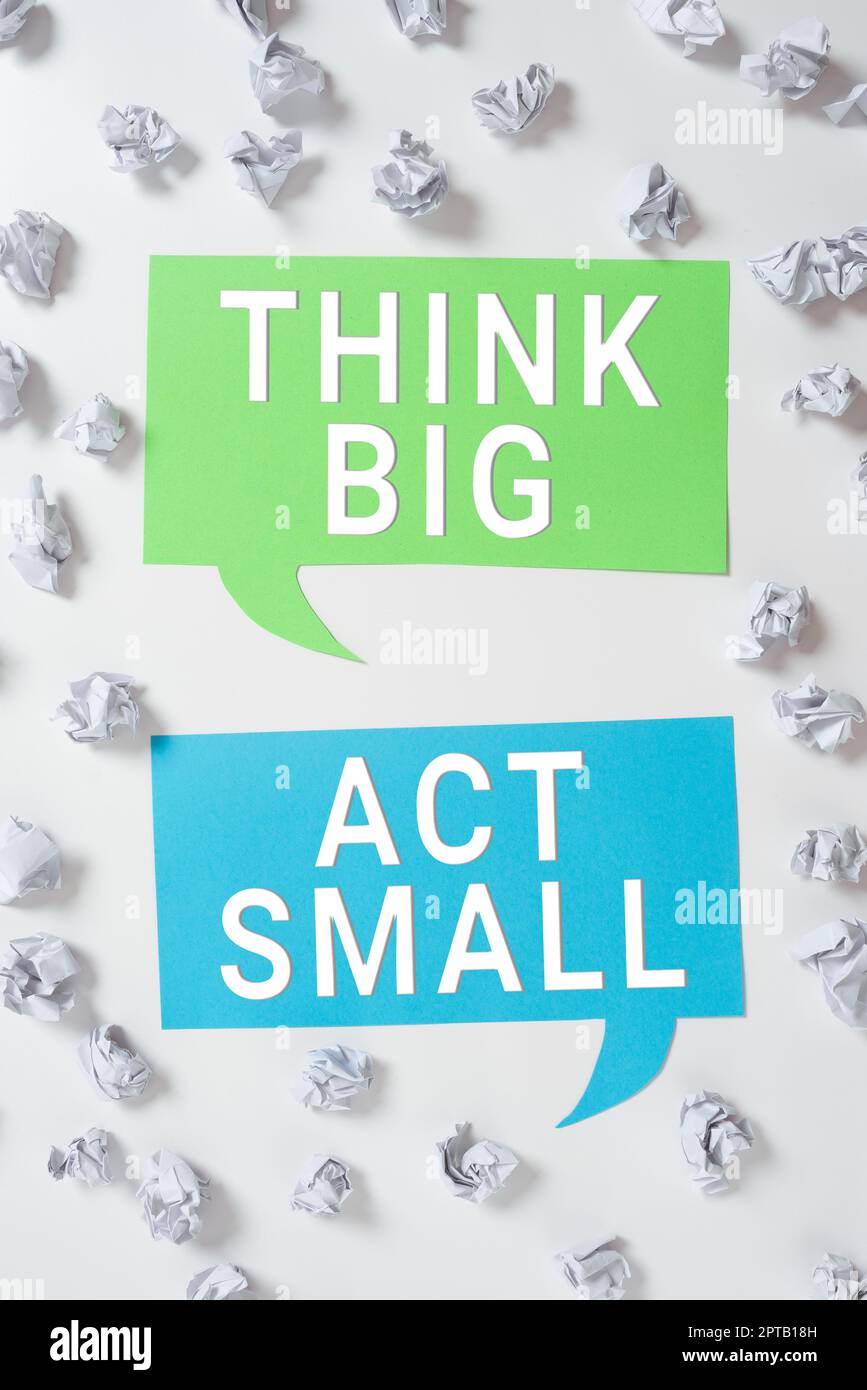 Sign displaying Think Big Act Small, Business approach Great Ambitious ...