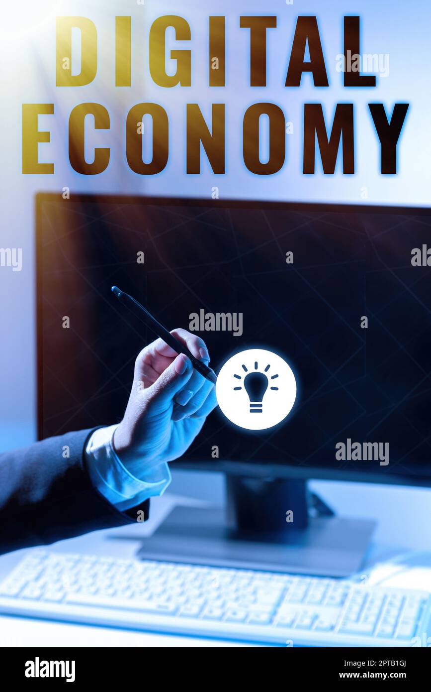 Writing displaying text Digital Economyworldwide network of economic ...