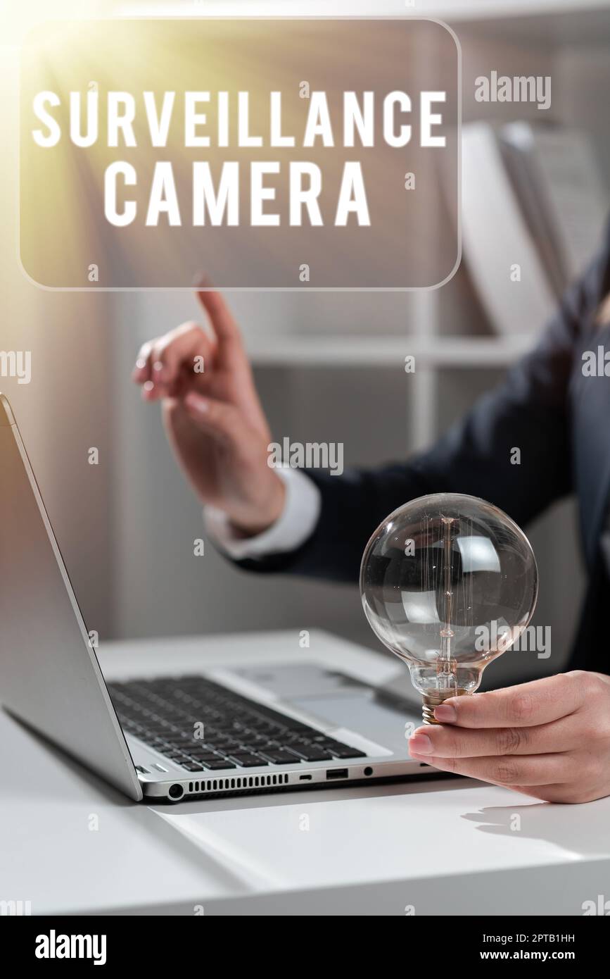 Text caption presenting Surveillance Camera, Business showcase Closed ...