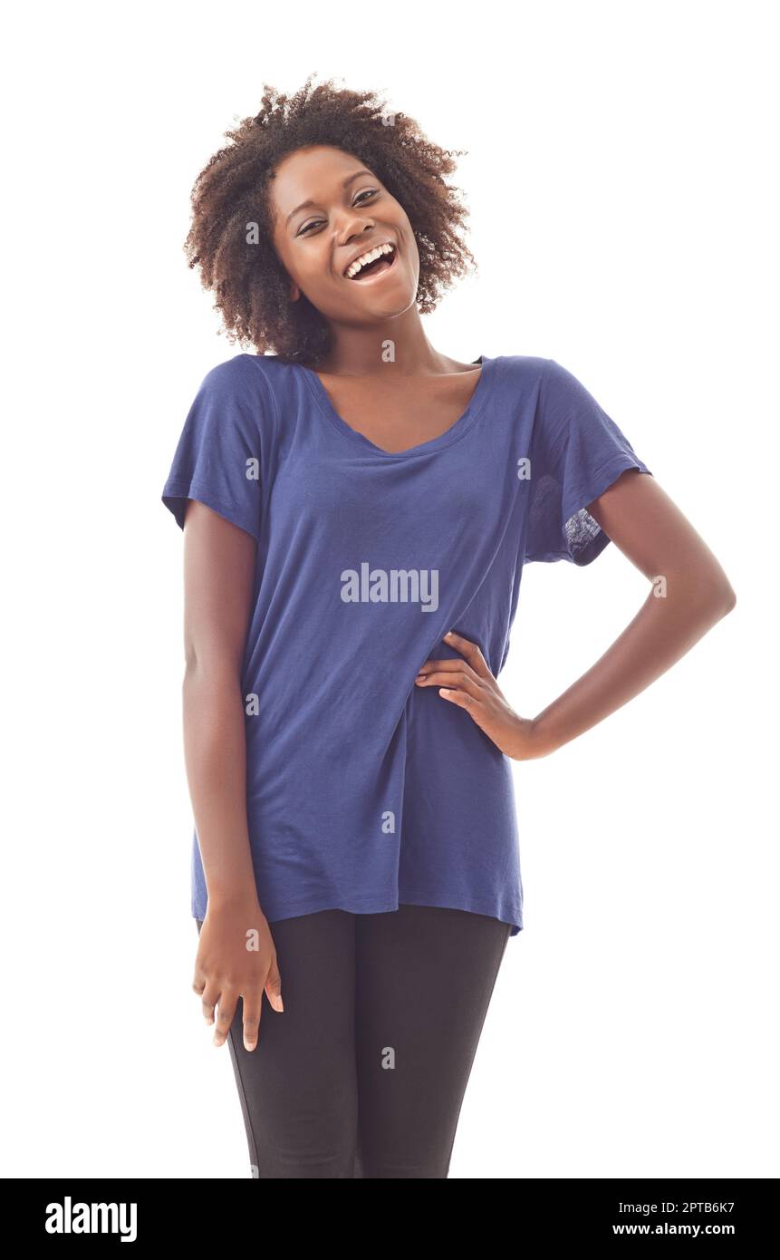 Positive expressions. A young woman against a white background Stock ...