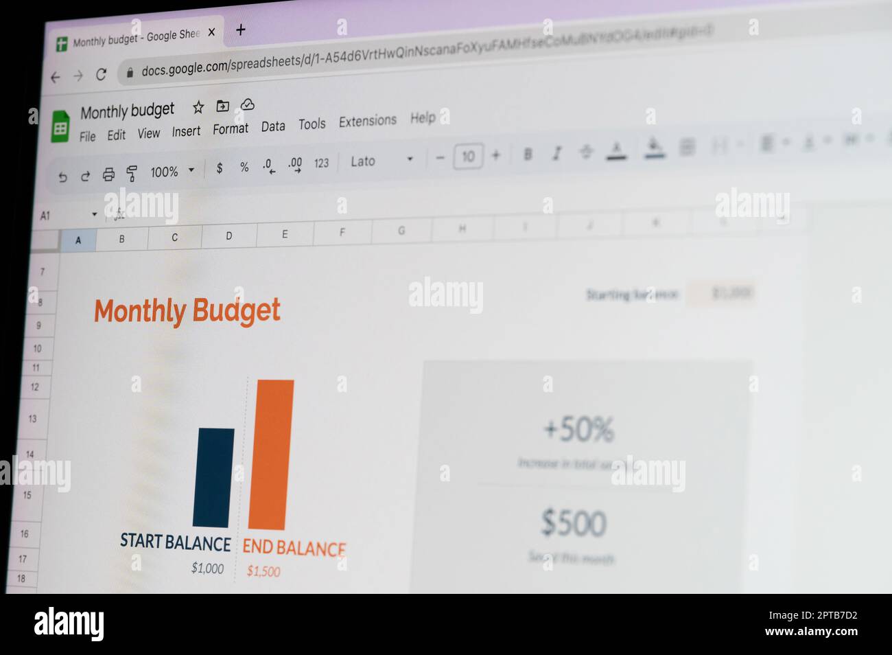 New york, USA - April 27, 2023: Counting monthly budget in Google ...
