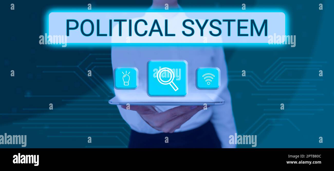 Hand writing sign Political System. Word Written on method companies ...