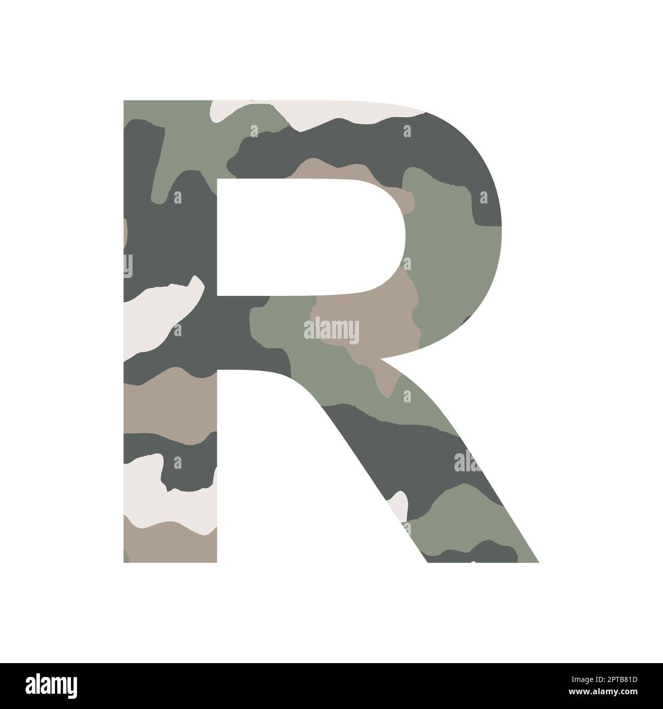 English alphabet letter R, khaki style isolated on white background ...