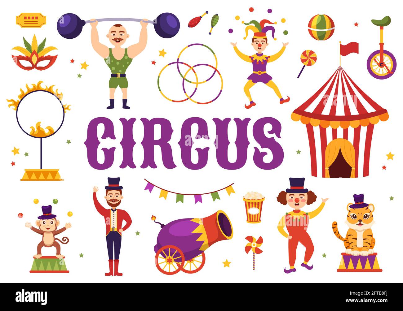 Circus Template Hand Drawn Cartoon Flat Illustration with Show of ...