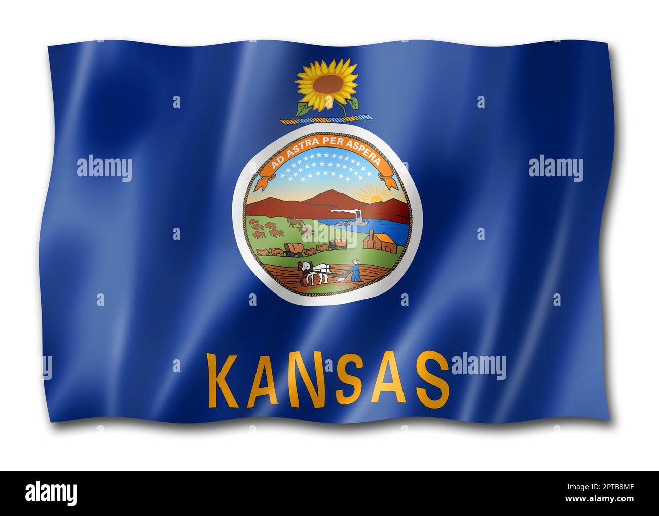 Kansas flag, united states waving banner collection. 3D illustration ...