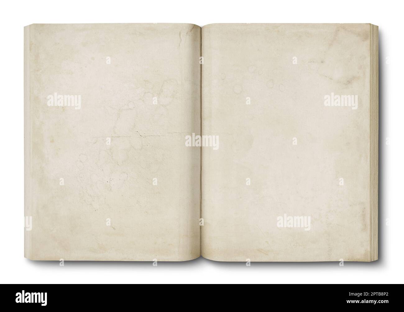 Old stained open book isolated on white Stock Photo - Alamy