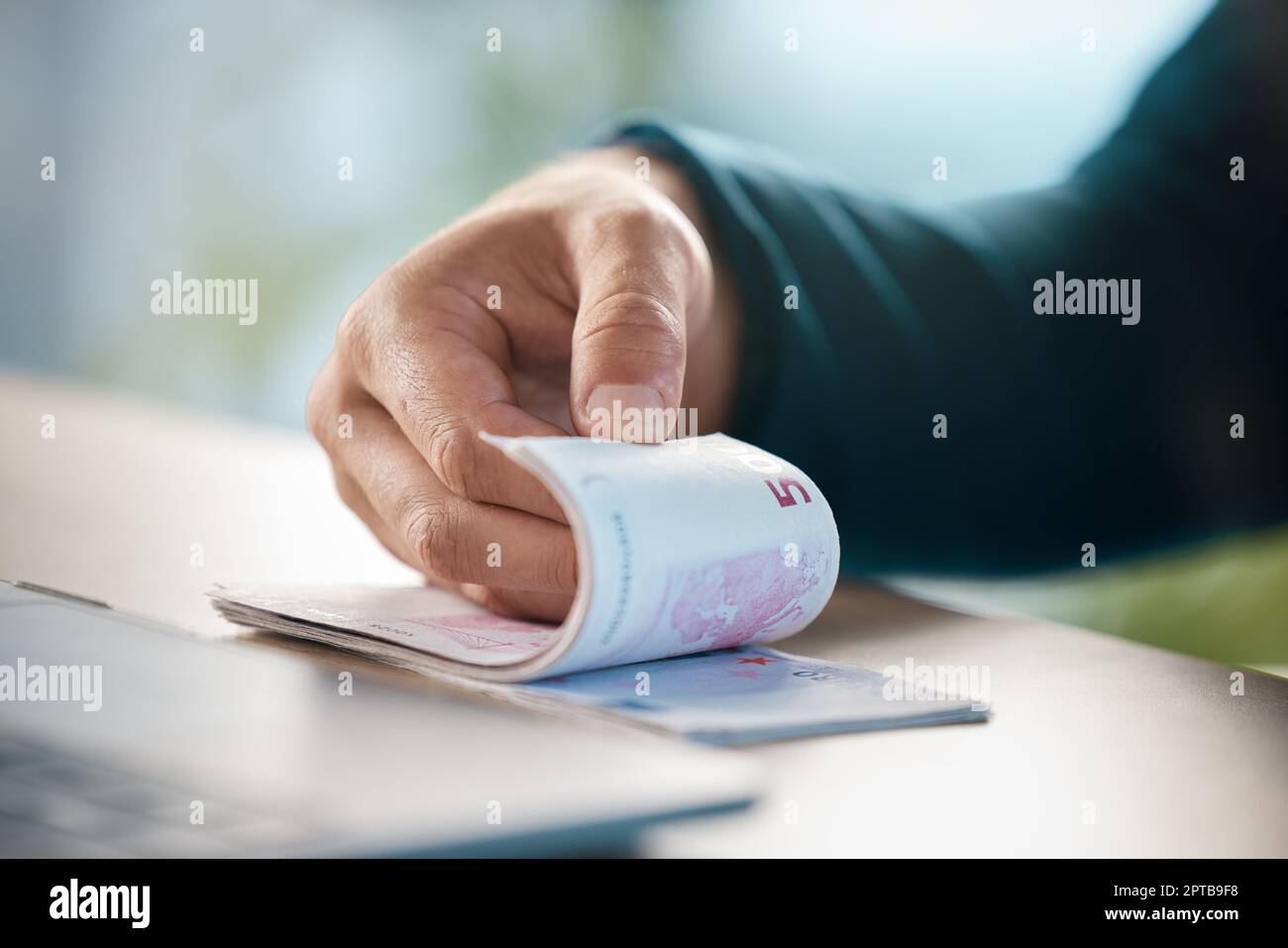 Money, euro bank notes and a businessman counting cash from bribe at ...