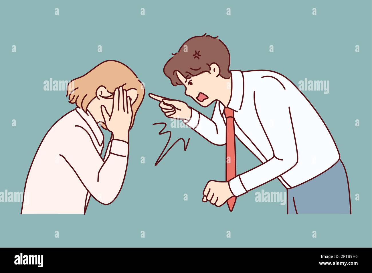 Furious businessman scolding stressed female employee at workplace ...