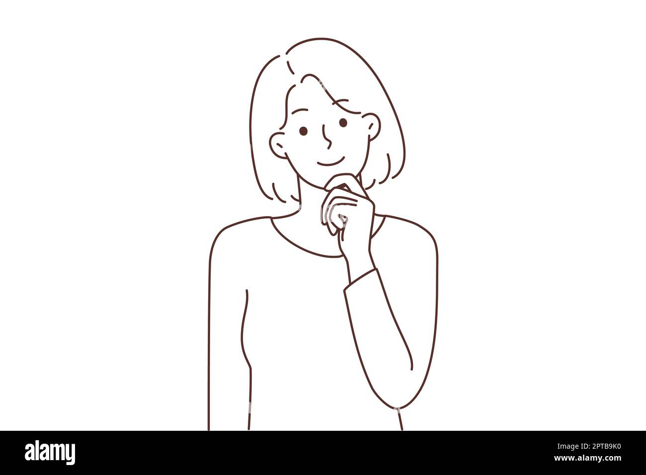 Woman make hand gesture thinking of problem solution. Young female ...